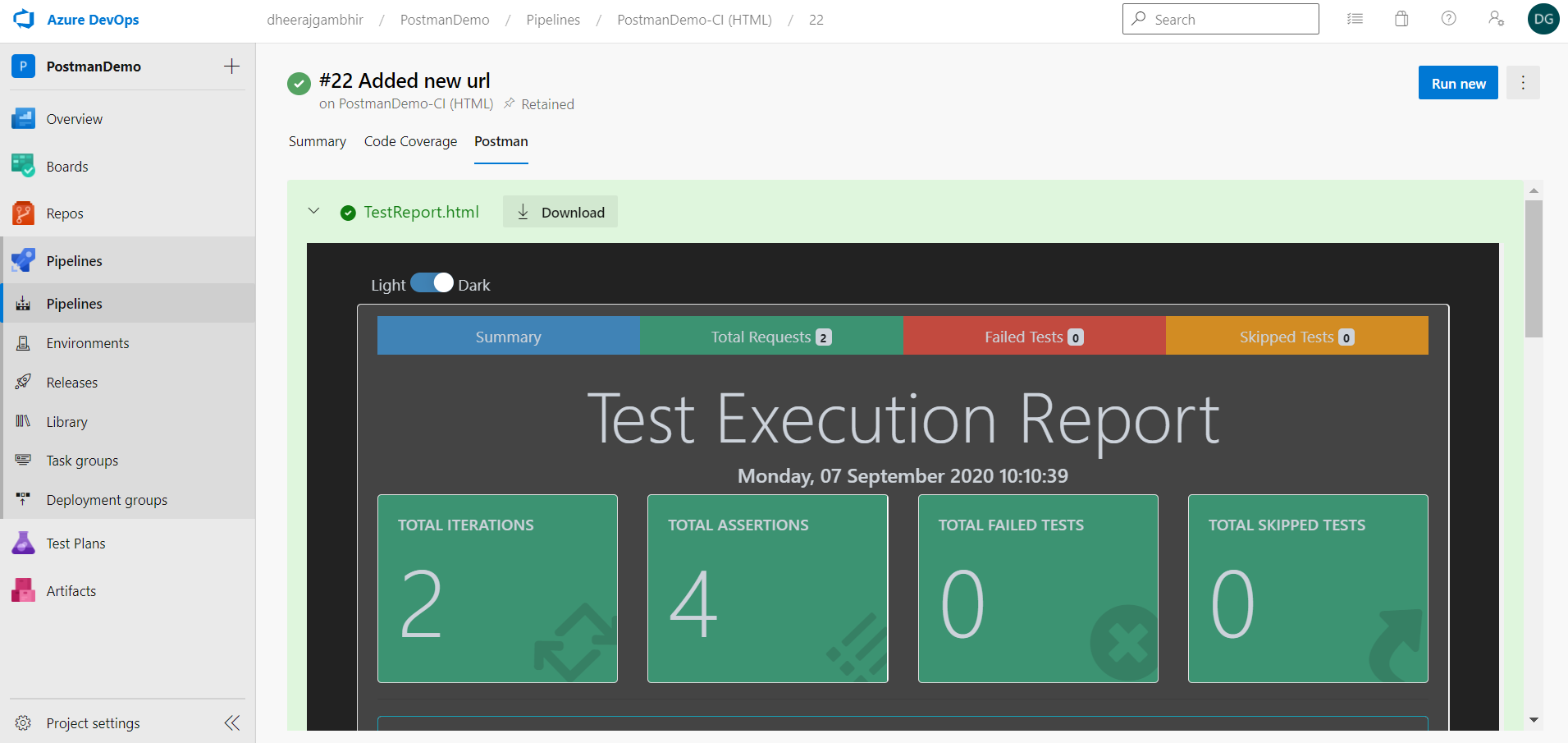 Azure Devops Postman Newman Html Report