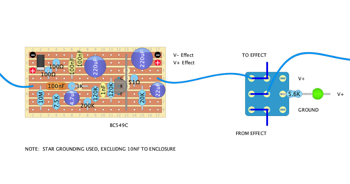 Guitar Effects - Vero - Point to Point - Tag Board Layouts: Pete Cornish Buffered Bypass ...