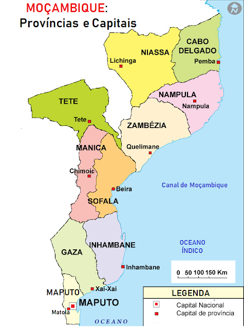 Blog de Geografia: Mapa de Moçambique com províncias e capitais