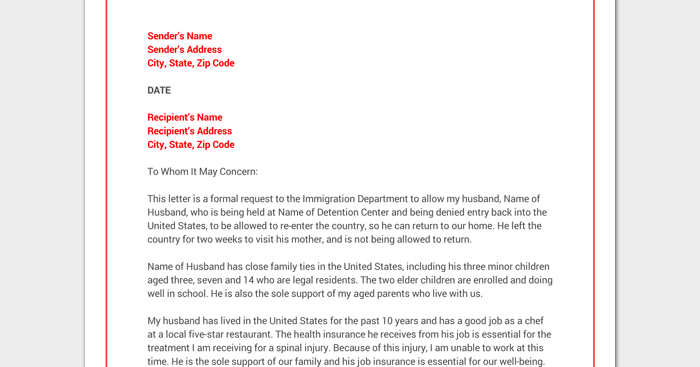 Examples Of Hardship Letters From Family Member For Immigration ...