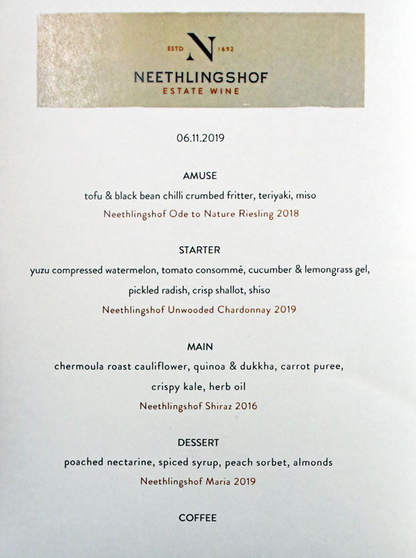 .: Vintage launch and Vegan lunch at Neethlingshof, Stellenbosch
