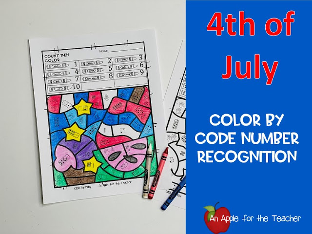 An Apple For The Teacher: 4th of July Subitizing Color By Number Worksheets
