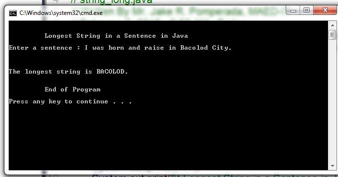 Free Programming Source Codes and Computer Programming Tutorials: Longest String in a Sentence ...