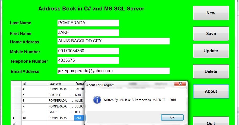 Free Programming Source Codes and Computer Programming Tutorials: Address Book in C# and ...