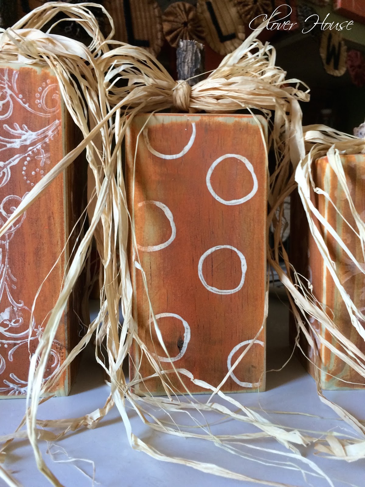 Clover House: 4 x 4 Pumpkins with Stamped Designs