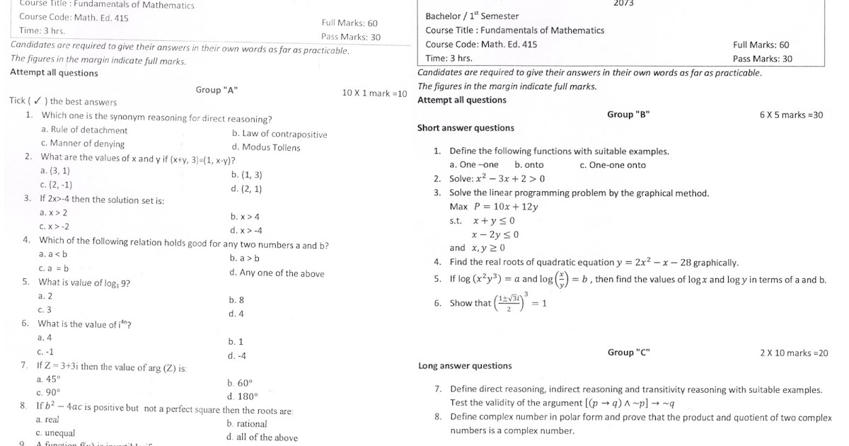 First Semester Question Paper ~ BICT blog