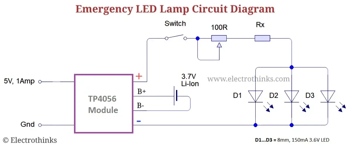Led Rechargeable Emergency Light Circuit