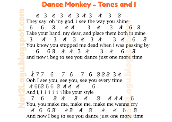 Piano Notes Dance Monkey | Notasi Pianika