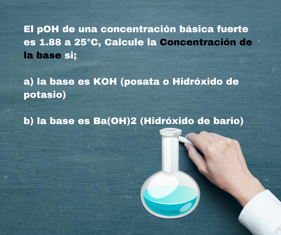 El pOH de una concentración básica fuerte es 1.88 a 25°C, Calcule la Concentración