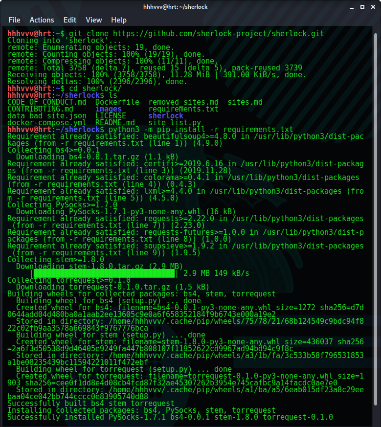 Find usernames across social networks using Sherlock