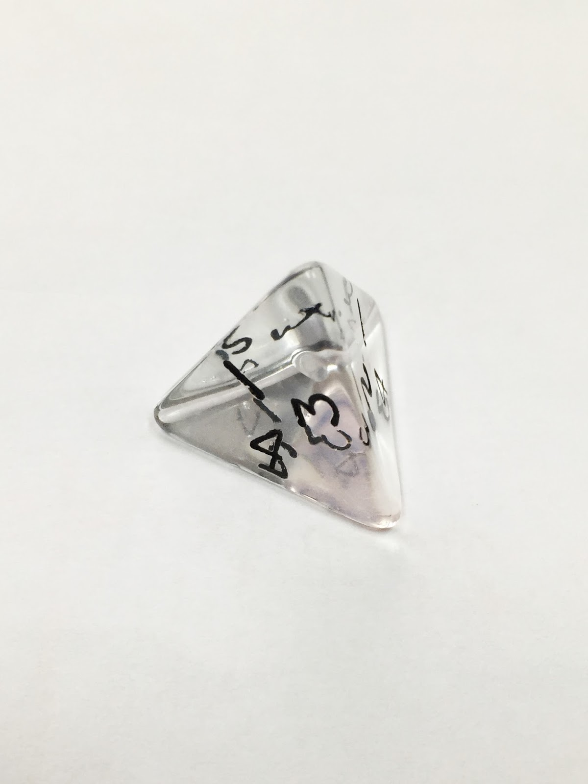 Dice Collection: D4 PLASTIC 18mm CLEAR TETRAHEDRON 4 SIDED DICE