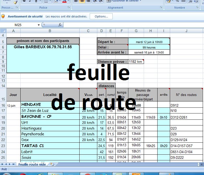 Feuille de route excel