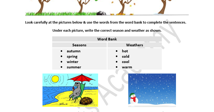 Grade 1 - Worksheet - Seasons & Weathers - Mum's Academy