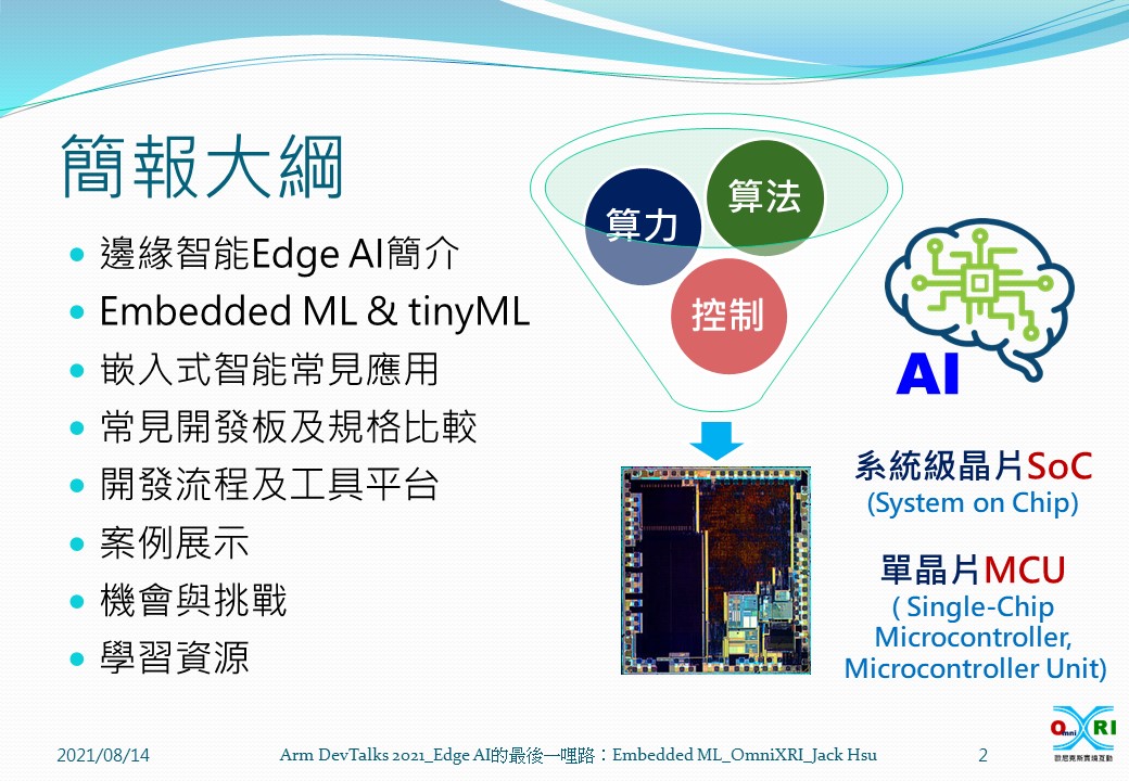 歐尼克斯實境互動工作室(OmniXRI): 【課程簡報】20210814 Arm DevTalks 2021_Edge AI的最後一哩路：Embedded ML