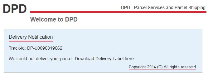 Dynamoo's Blog: DPD Services "Home Delivery Notification" spam