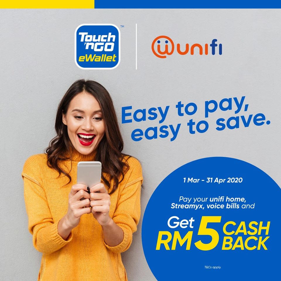 用TNG eWallet缴付TM账单，可享有RM5现金回扣