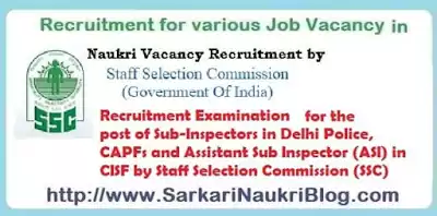 SSC Sub-Inspector Delhi Police CAPF ASI CISF Recruitment Examination 2019