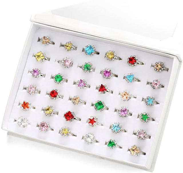 PinkSheep Diamond Rings for Kids, Girl 36PCS Colorful Rhinestone Rings ...
