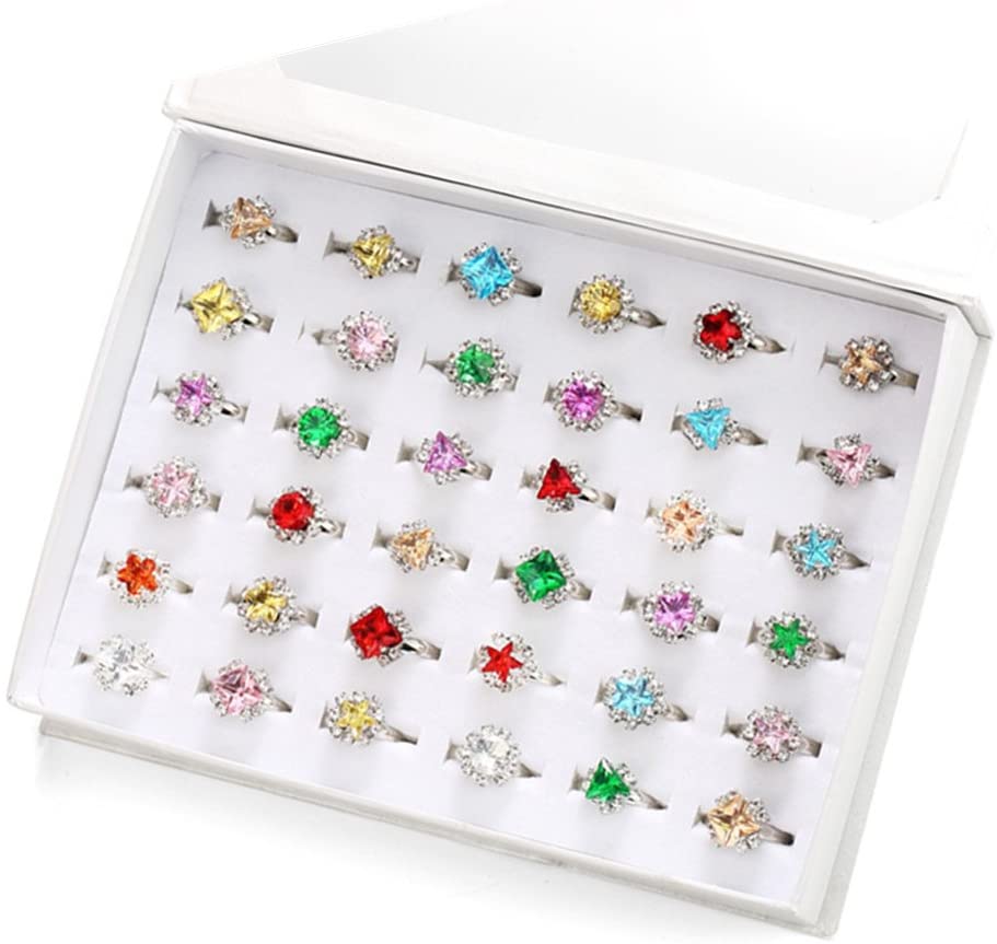 PinkSheep Diamond Rings for Kids, Girl 36PCS Colorful Rhinestone Rings ...