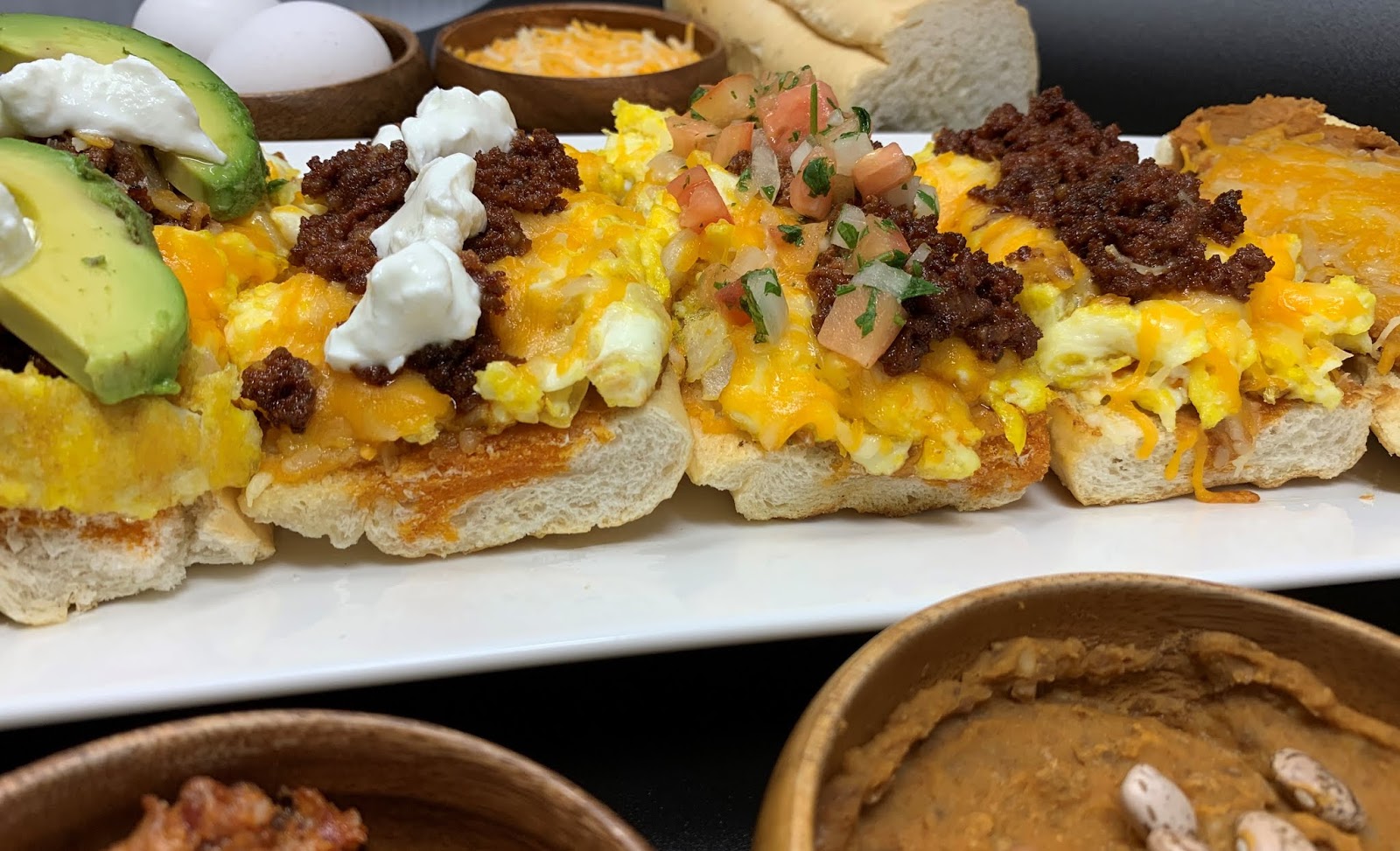 Molletes, Mexican breakfast. Food recipe.