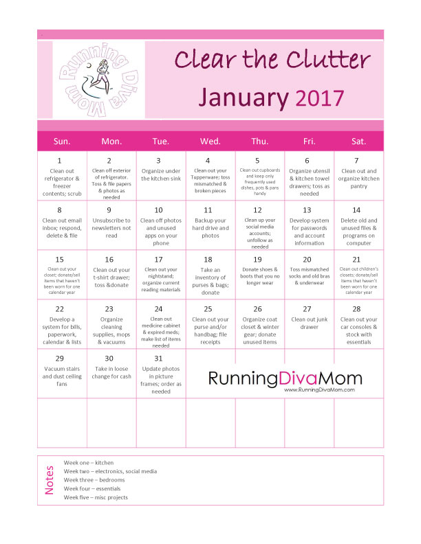 Running Diva Mom: Clear the Clutter - 31 Day Calendar