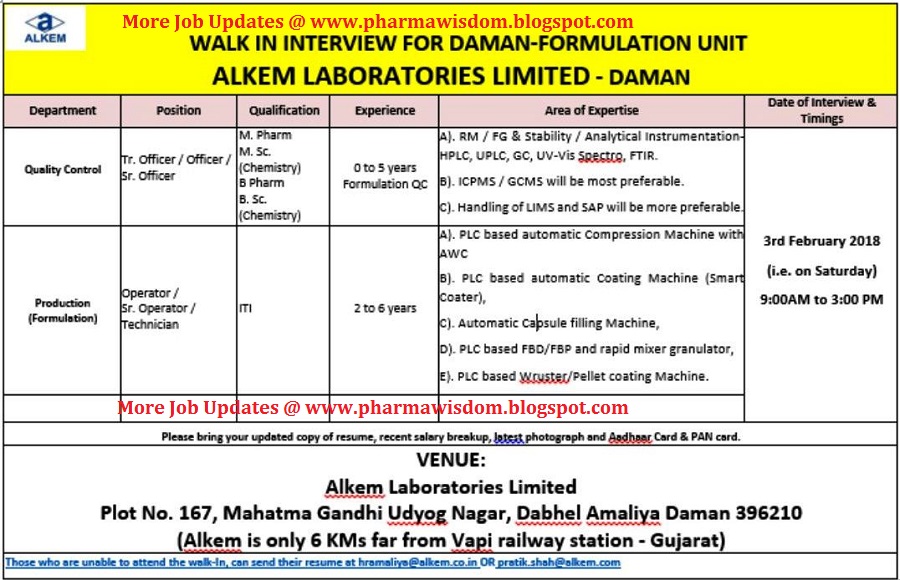 Alkem Laboratories Ltd - Walk-In Interview for Quality Control ...