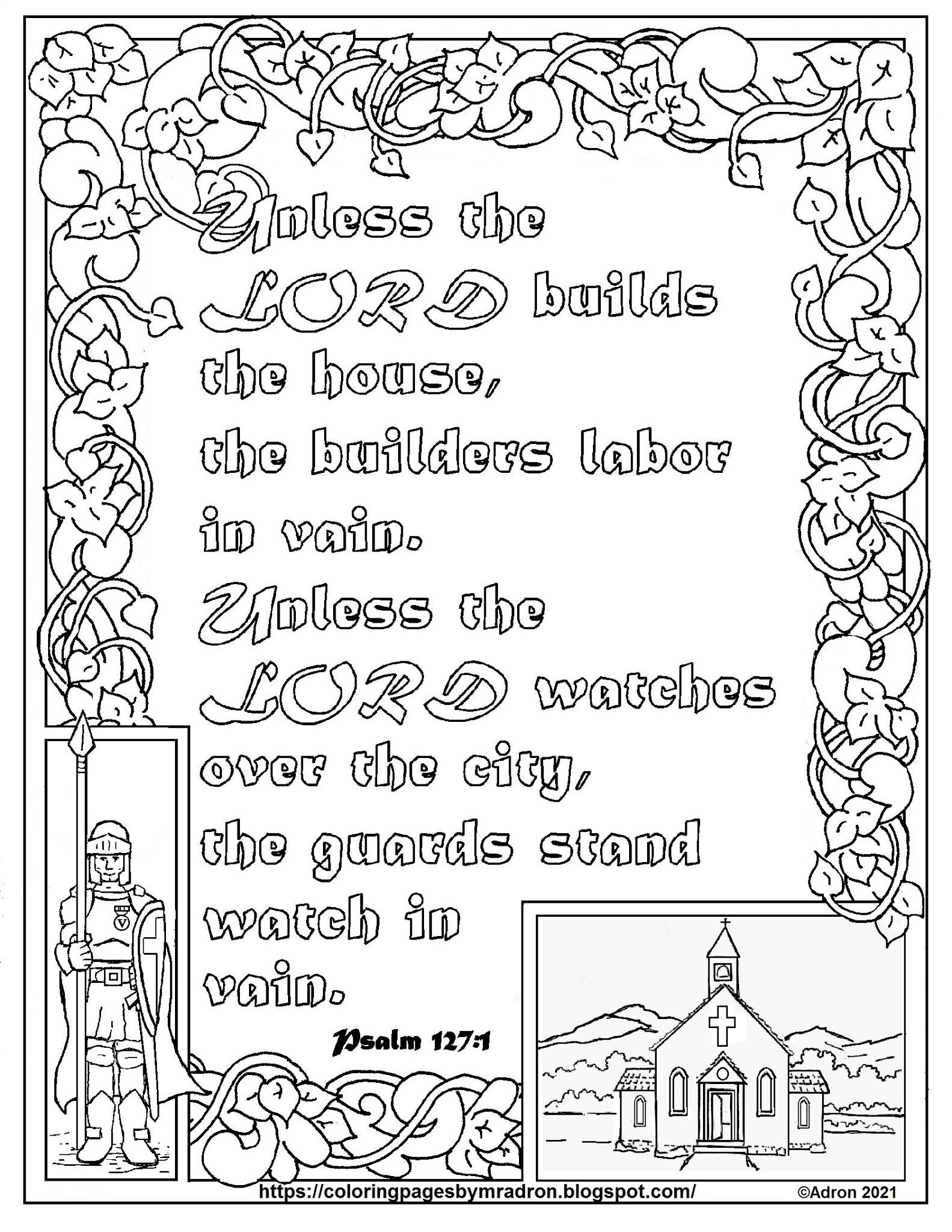 Coloring Pages for Kids by Mr. Adron: Free Psalm 127:1 Print And Color ...
