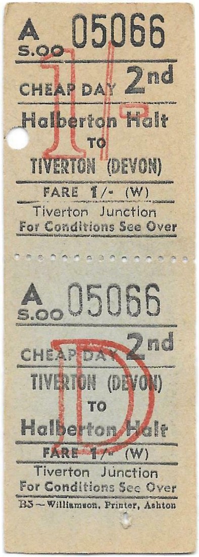 Tiverton History: Halberton Halt to Tiverton Train Ticket