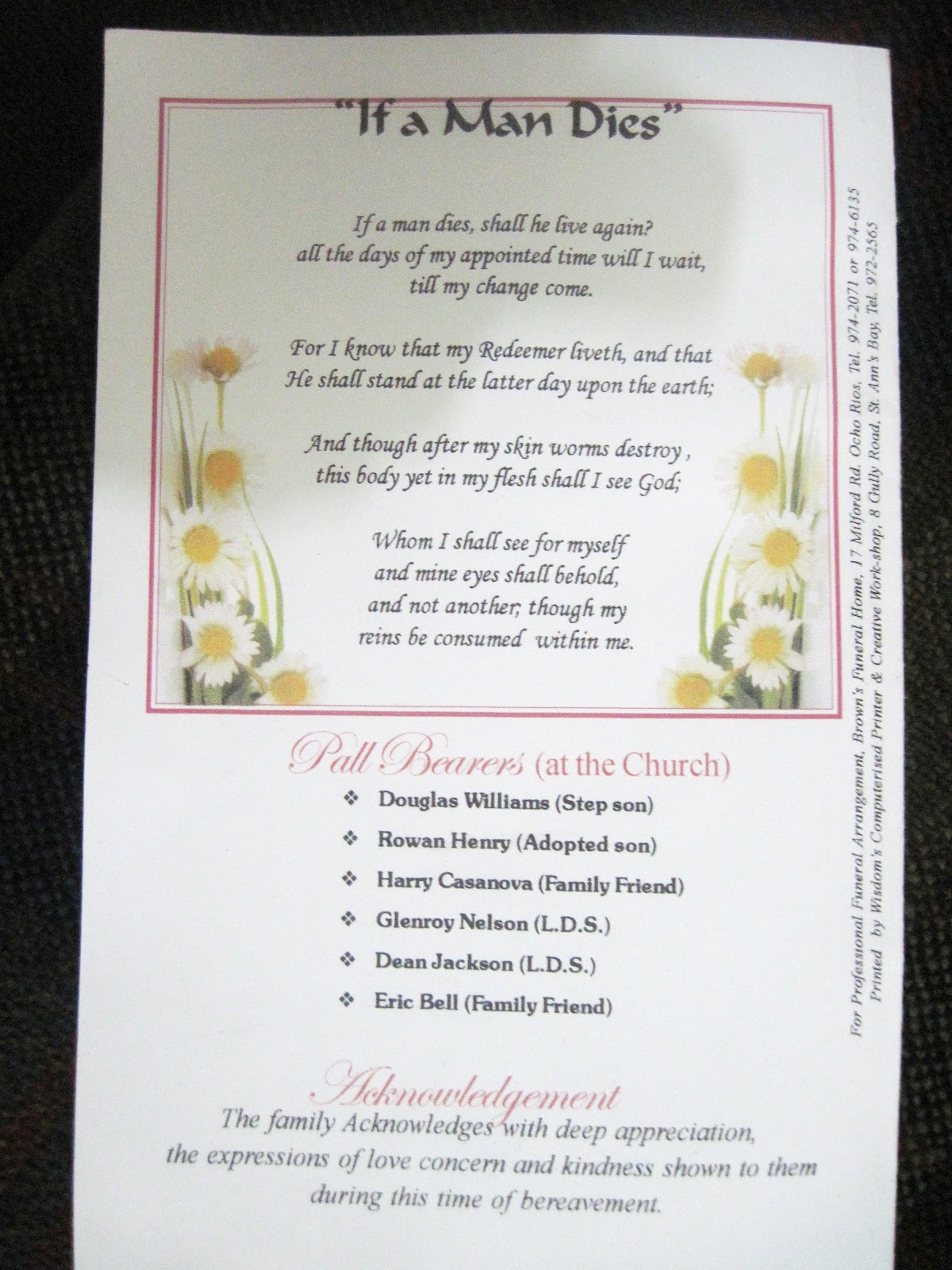 Smith's Jamaican Mission: Funeral Program