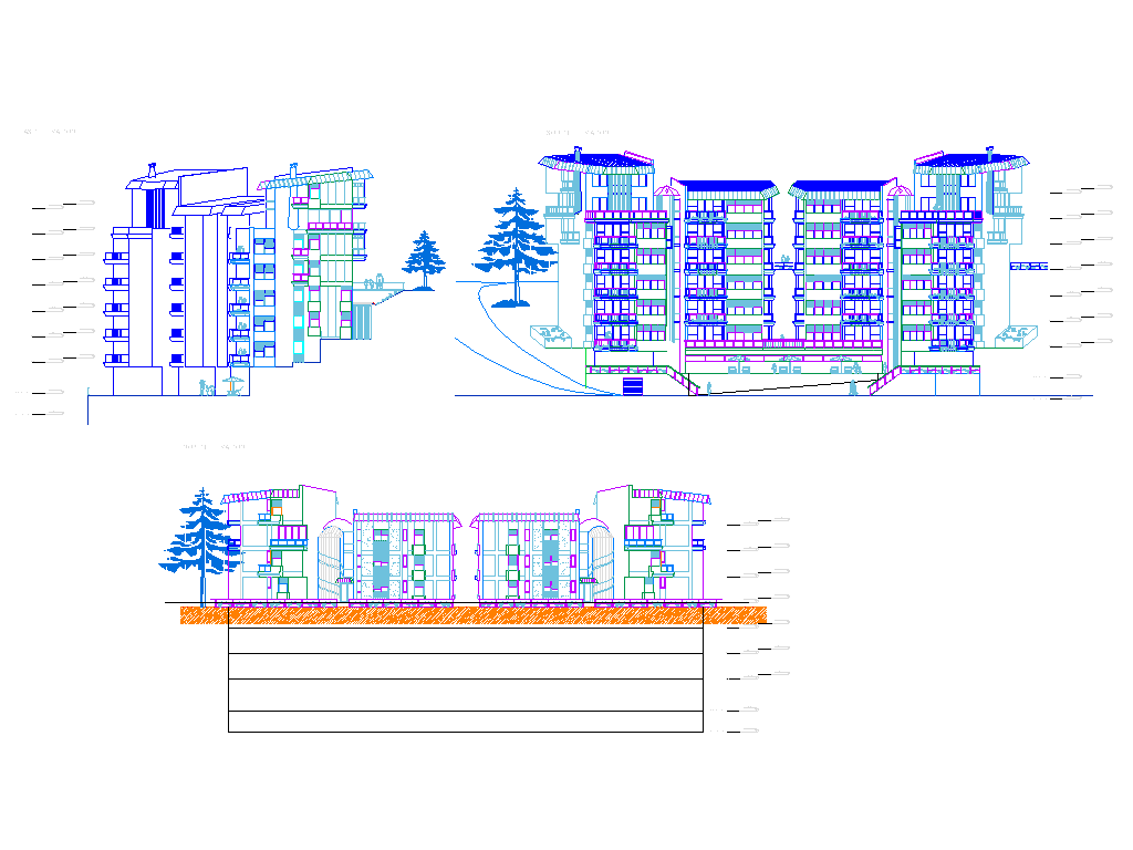 Apartment Building. Facades Free AutoCAD Drawings