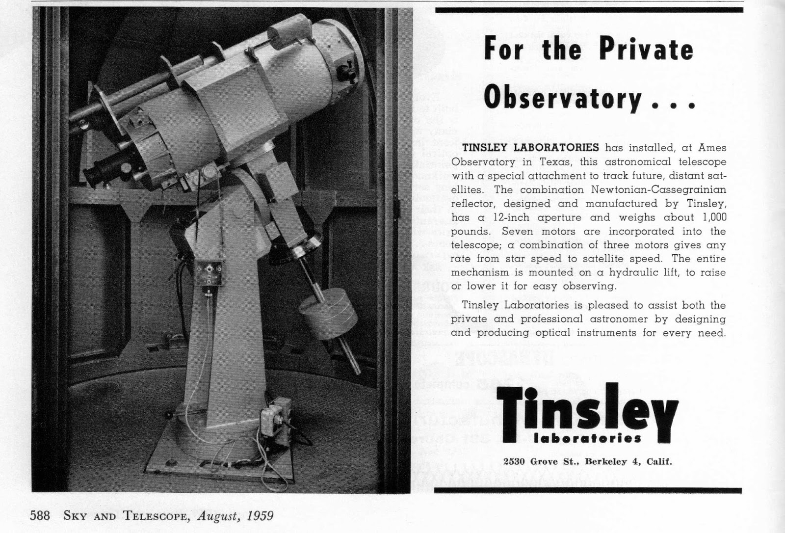 Astronomy Ad of the Day: AUGUST, 1959 (Sky & Telescope)