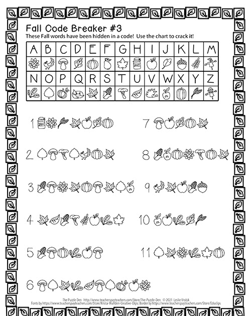 The Puzzle Den: More Fall Code Breakers