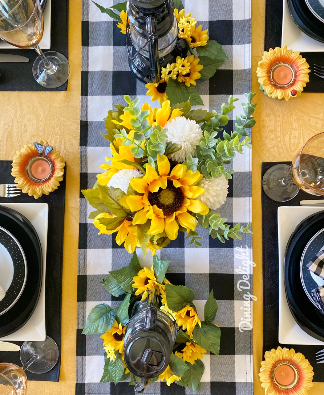 Dining Delight: Sunflowers and Buffalo Check Tablescape