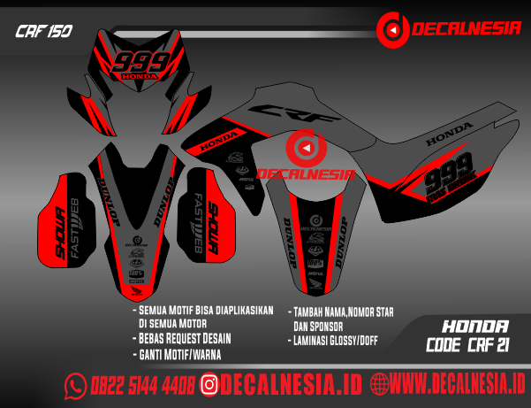 Stiker Honda CRF 150 L/Stiker CRF Warna Merah - Decalnesia