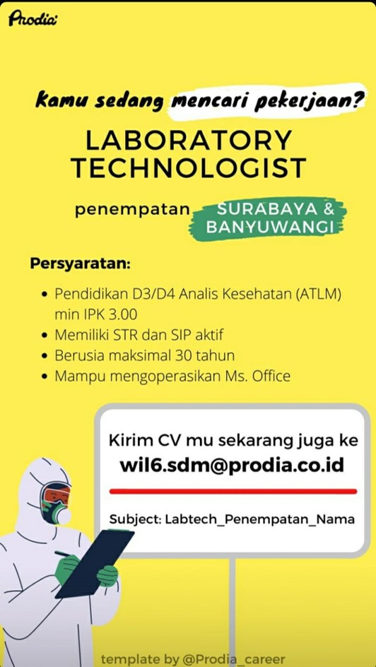 Lowongan Kerja Surabaya dan Banyuwangi | Laboratorium Klinik Prodia