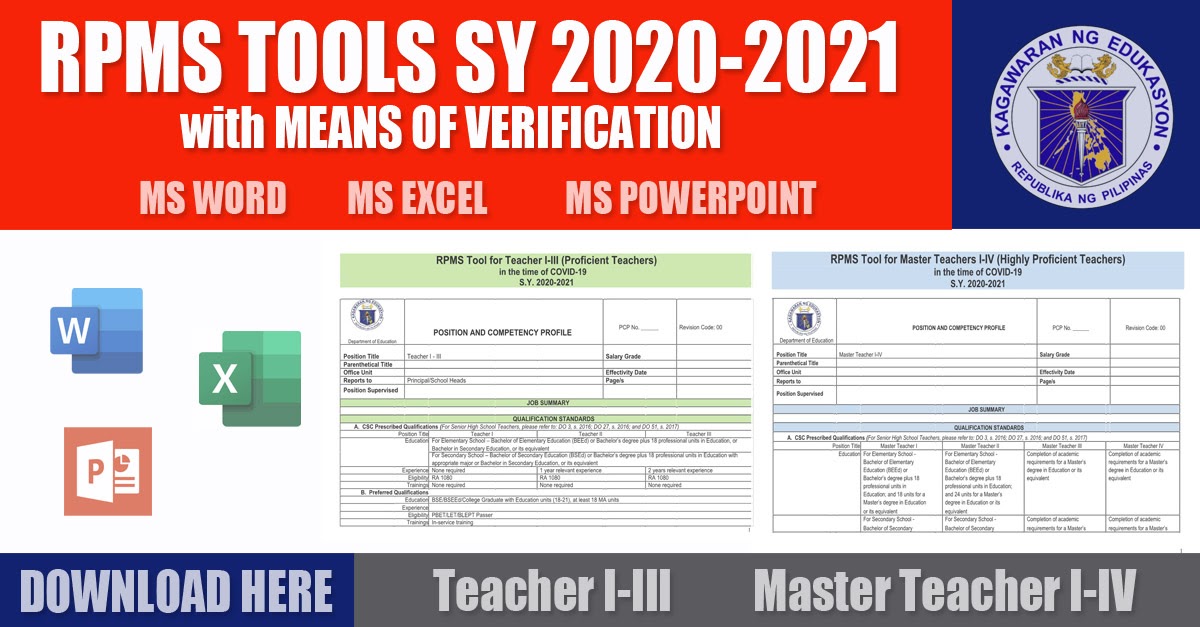 RPMS Tools for Teacher I-III and Master Teacher I-IV with MEANS OF ...