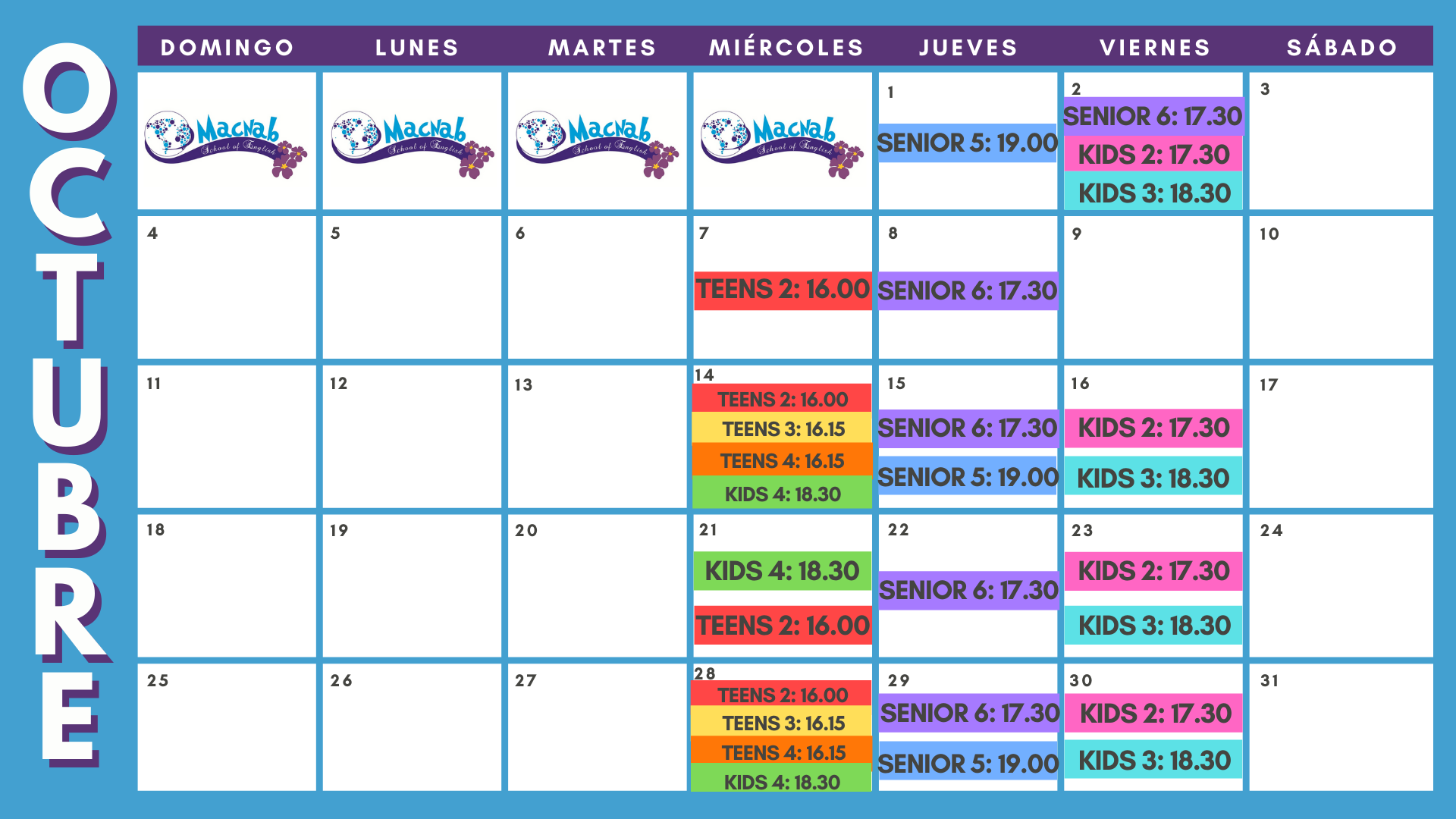 Calendario de octubre