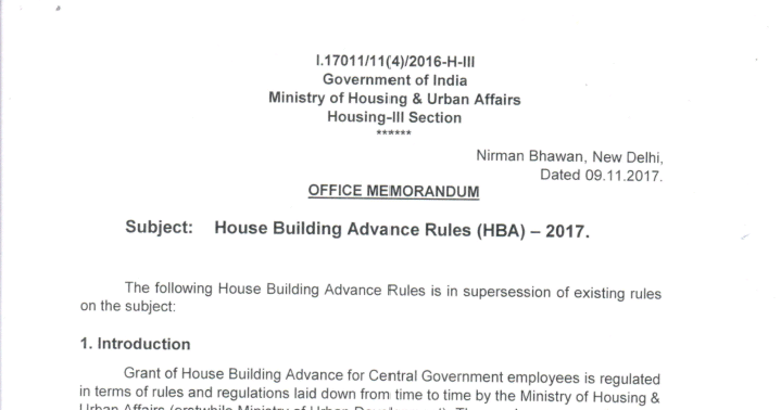 House Building Advance Rules (HBA) - 2017 : Ministry of Housing & Urban ...
