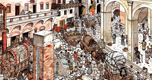 Tráfico en la antigua Roma.