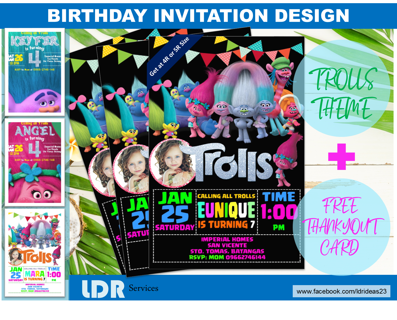 Trolls Black Theme Birthday Party Digital Invitations #1 - Shop at Rankine