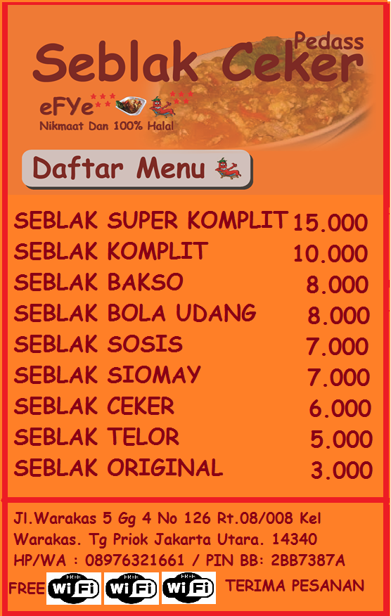 Contoh Daftar Menu Seblak - Ruang Soal