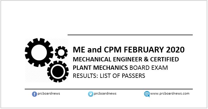 RESULTS: February 2020 Mechanical Engineer ME, CPM board exam list of ...