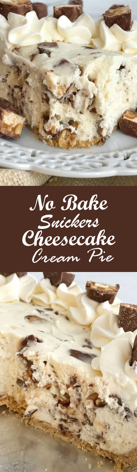 No Bake Snickers Cheesecake Cream Pie - freerecipefoods