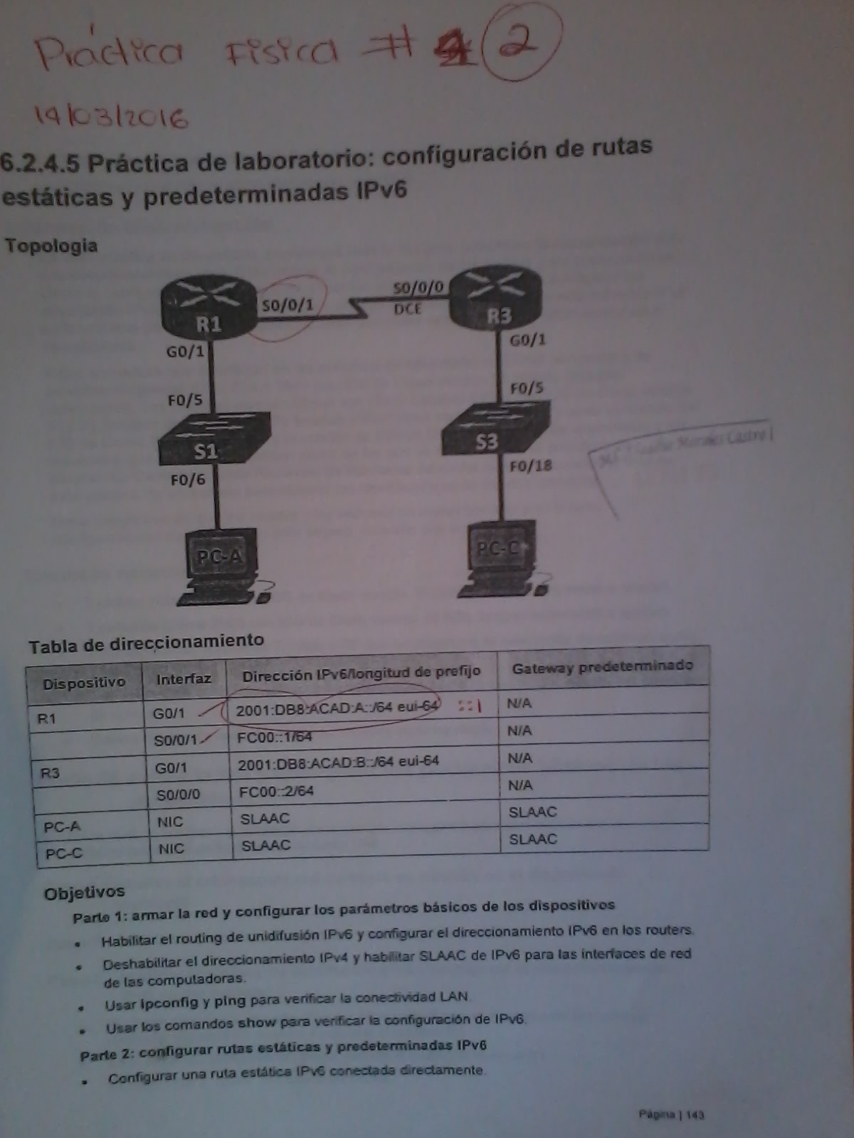 CISCO II: PracFisica 2. Configuración de rutas estáticas y predeterminadas IPv6