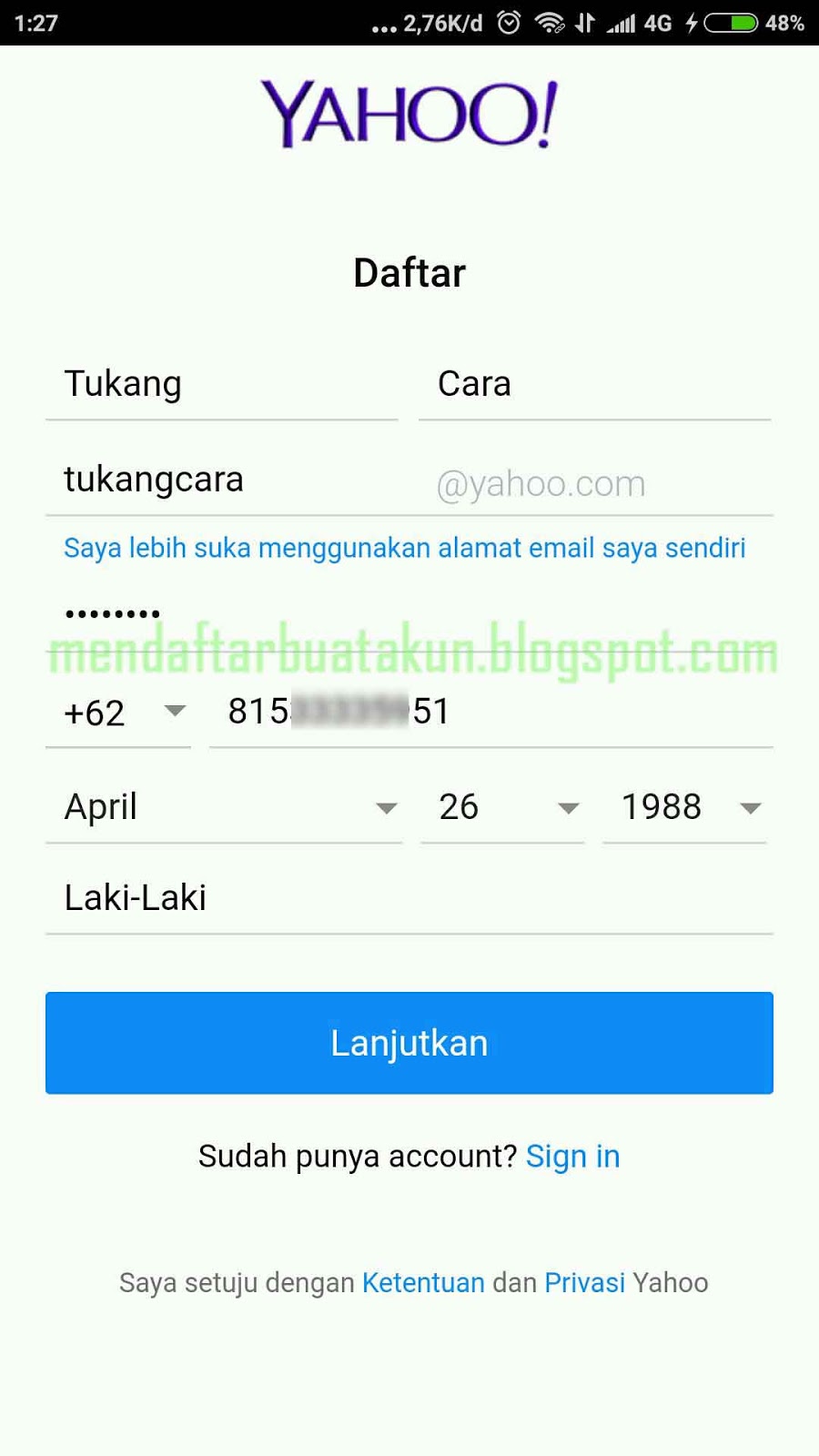 Cara Membuat Email Yahoo Baru Lewat HP