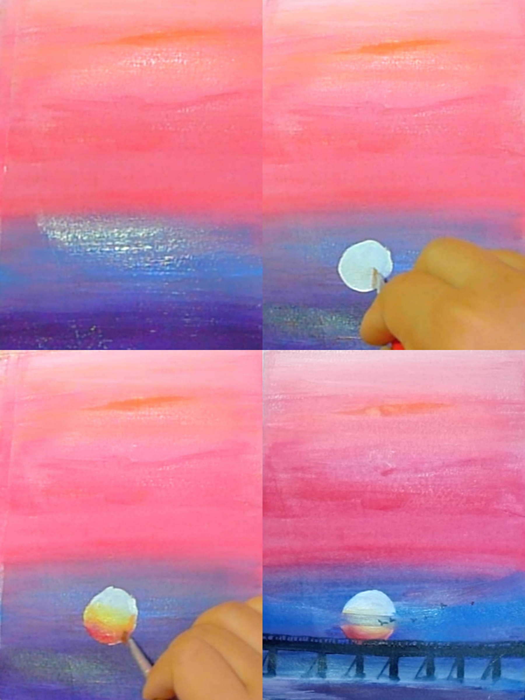 2 Acrylic painting of sunset landscape | How to draw sunset step by ...