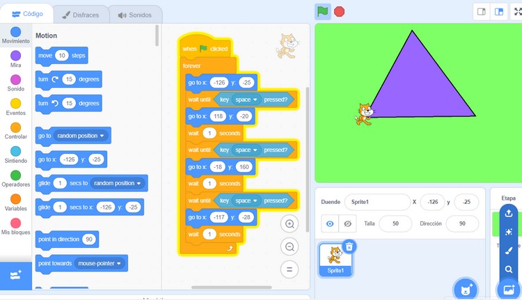Código Scratch triángulo