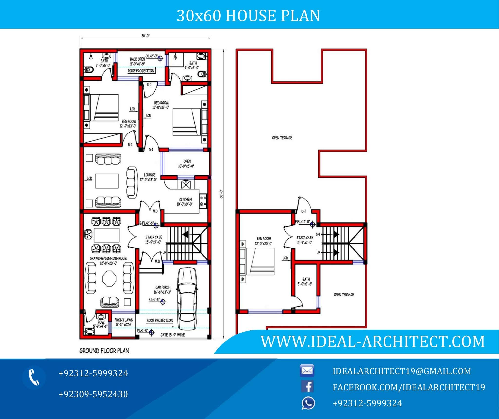 30x60 House Plan with 3D Front Elevations