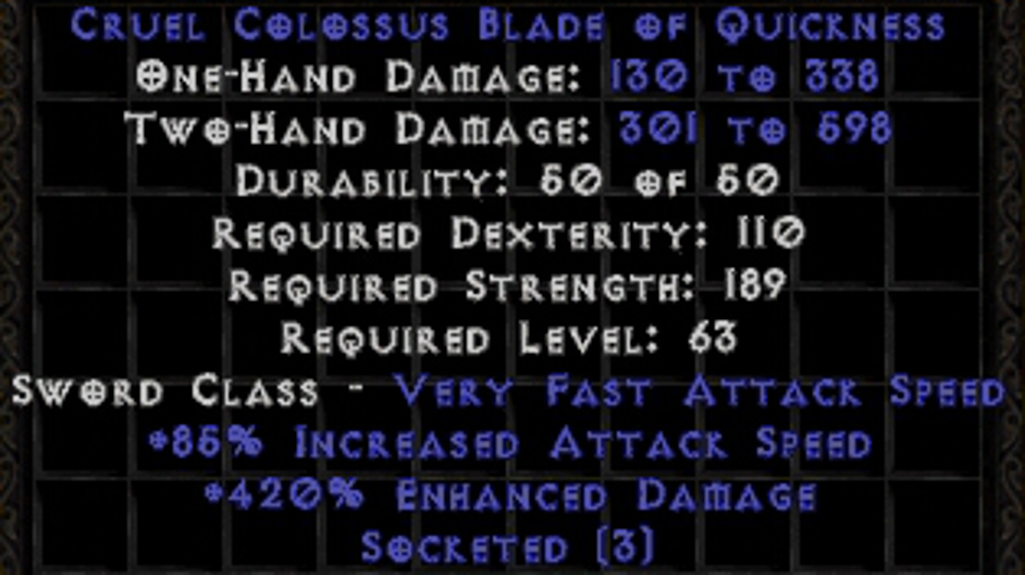 Best cRPGs: CRUEL COLOSSUS BLADE OF QUICKNESS, Diablo 2: Resurrected