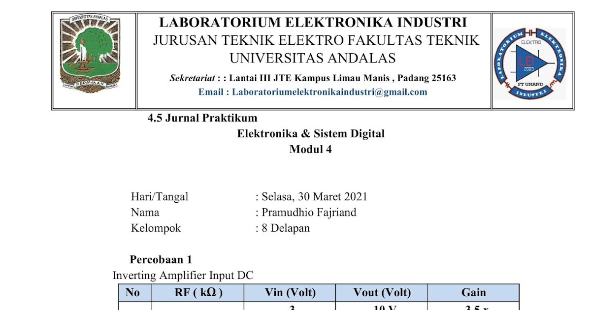 Teknik Elektro: Laporan Modul 4 Percobaan 1